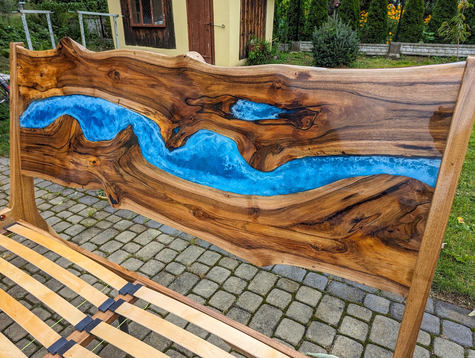 Live Edge Blue Ocean River Epoxy Walnut Bed, King Size - Etsy