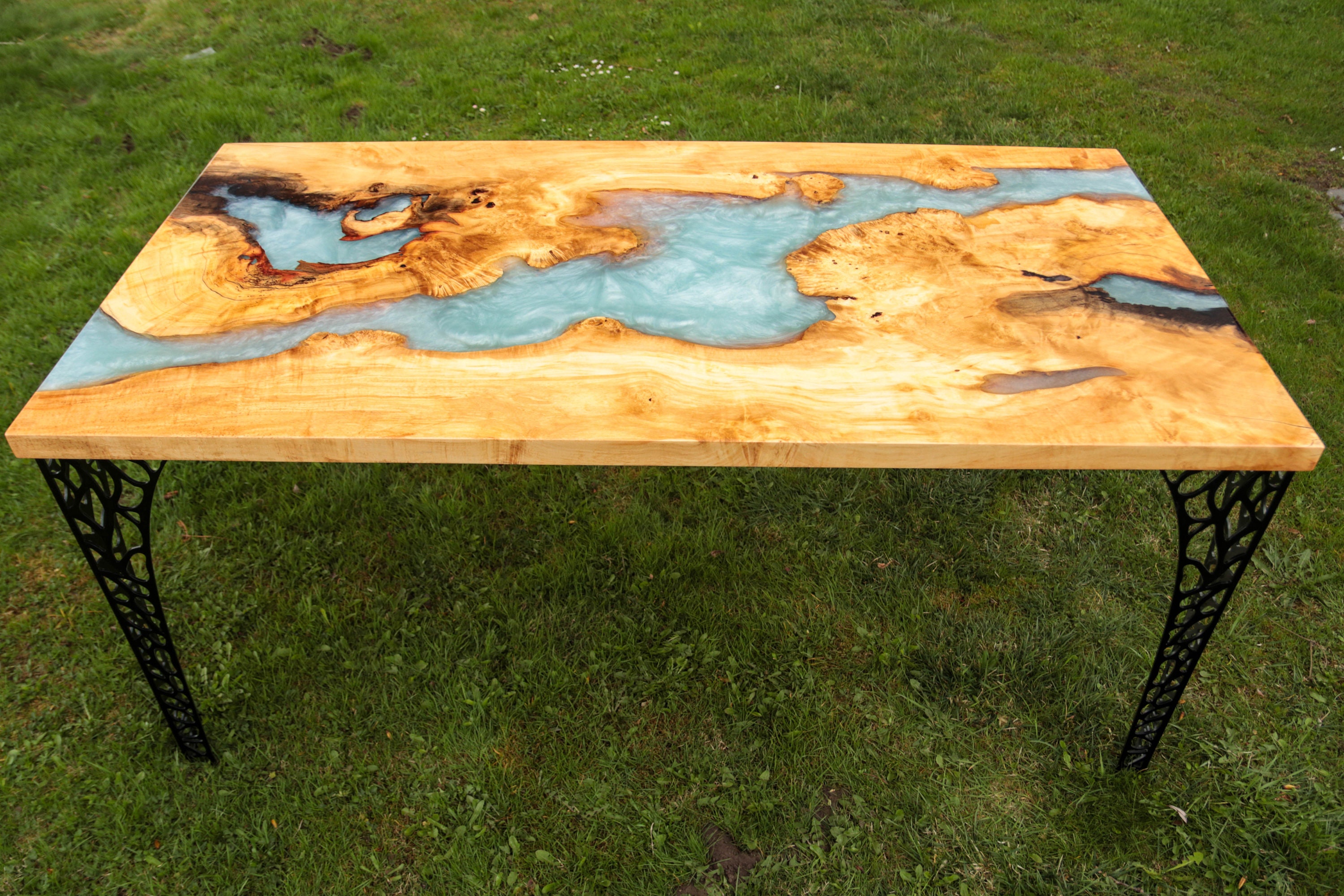 White Pearl Maple Wood Epoxy River Table - Etsy