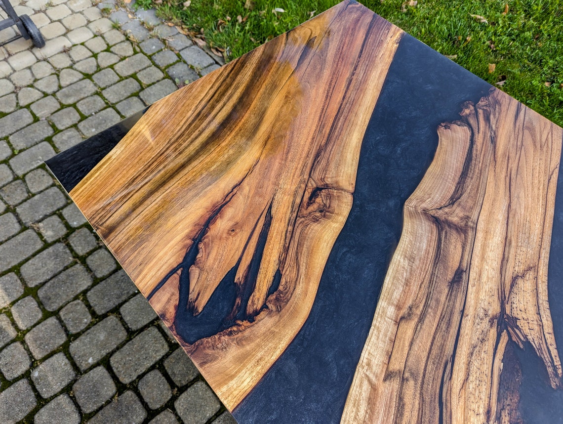 Available Live Edge River Walnut Desk With Black Metallic Epoxy ...