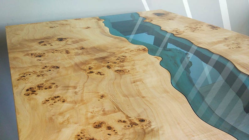 Live Edge River Table With Blue Glass River - Etsy