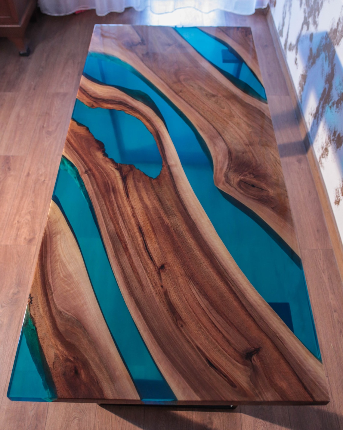 SOLD Live Edge Walnut River Table With Turquoise Epoxy SOLD - Etsy