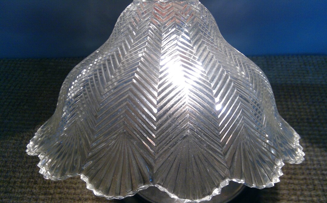 Vintage Herringbone Style Glass Bell Shade 2 1/8" Fitter Replacement ...