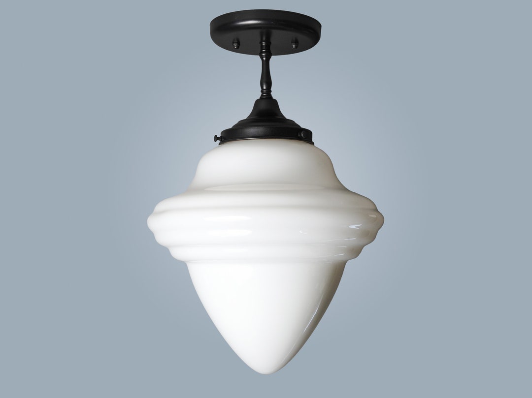 School Houe Style Semi Flush Mount Opal Milk Glass Ceiling Fixture ...