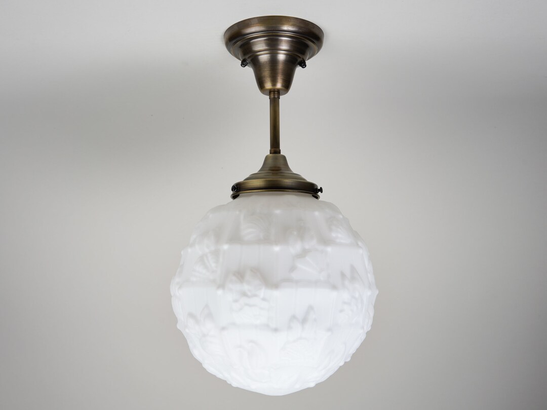 Floral Design Frosted Opal Glass Ball Down Rod Ceiling Pendant Light ...