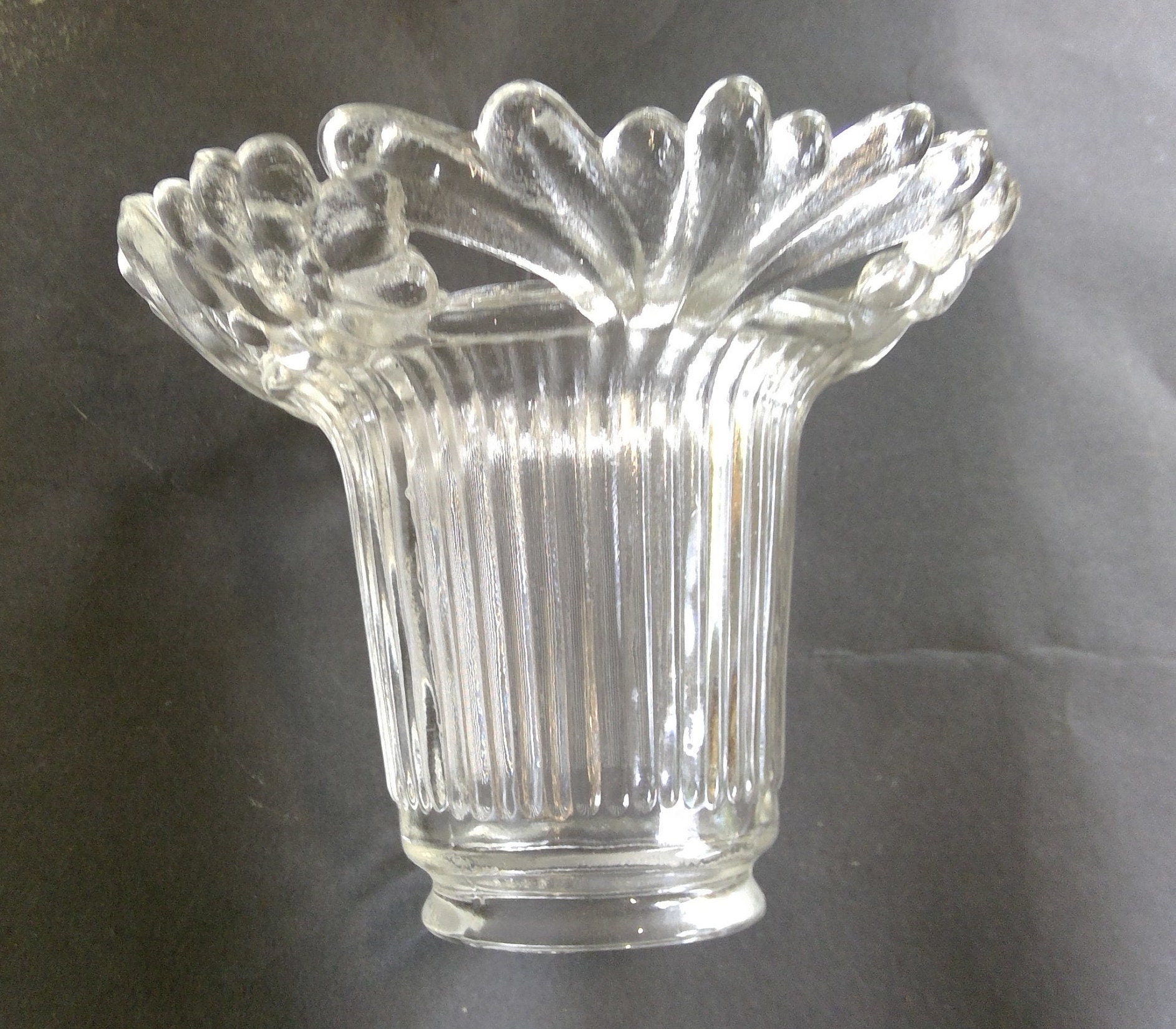 Embossed Flower Rim Glass Lamp Shade Clear Ribbed Globe - Etsy