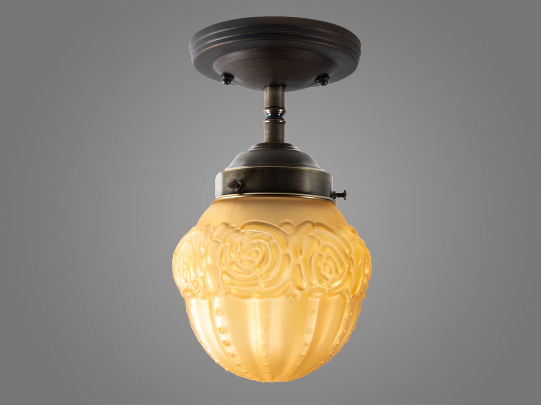 Amber Glass Globe Semi Flush Mount Light Fixture - Etsy