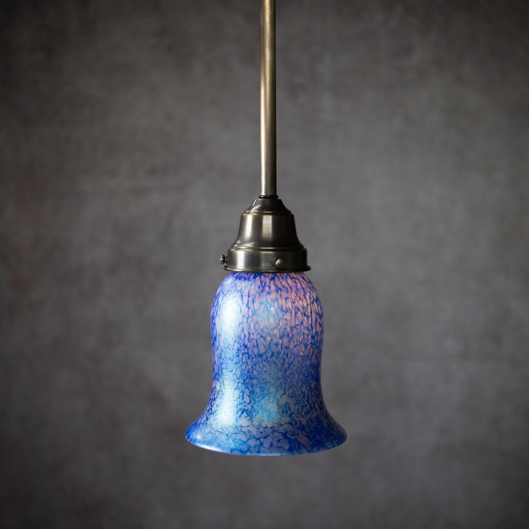 Mottled Blue Art Glass Shade Pendant Light Fixture - Etsy