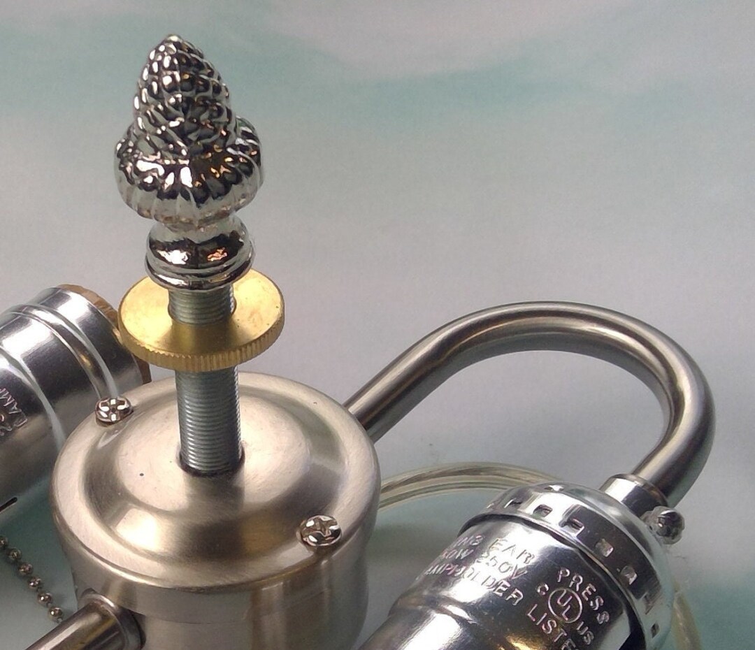 Table Lamp 2 Lite Sockets Cluster Lamp Top in Nickel Finish With Finial ...