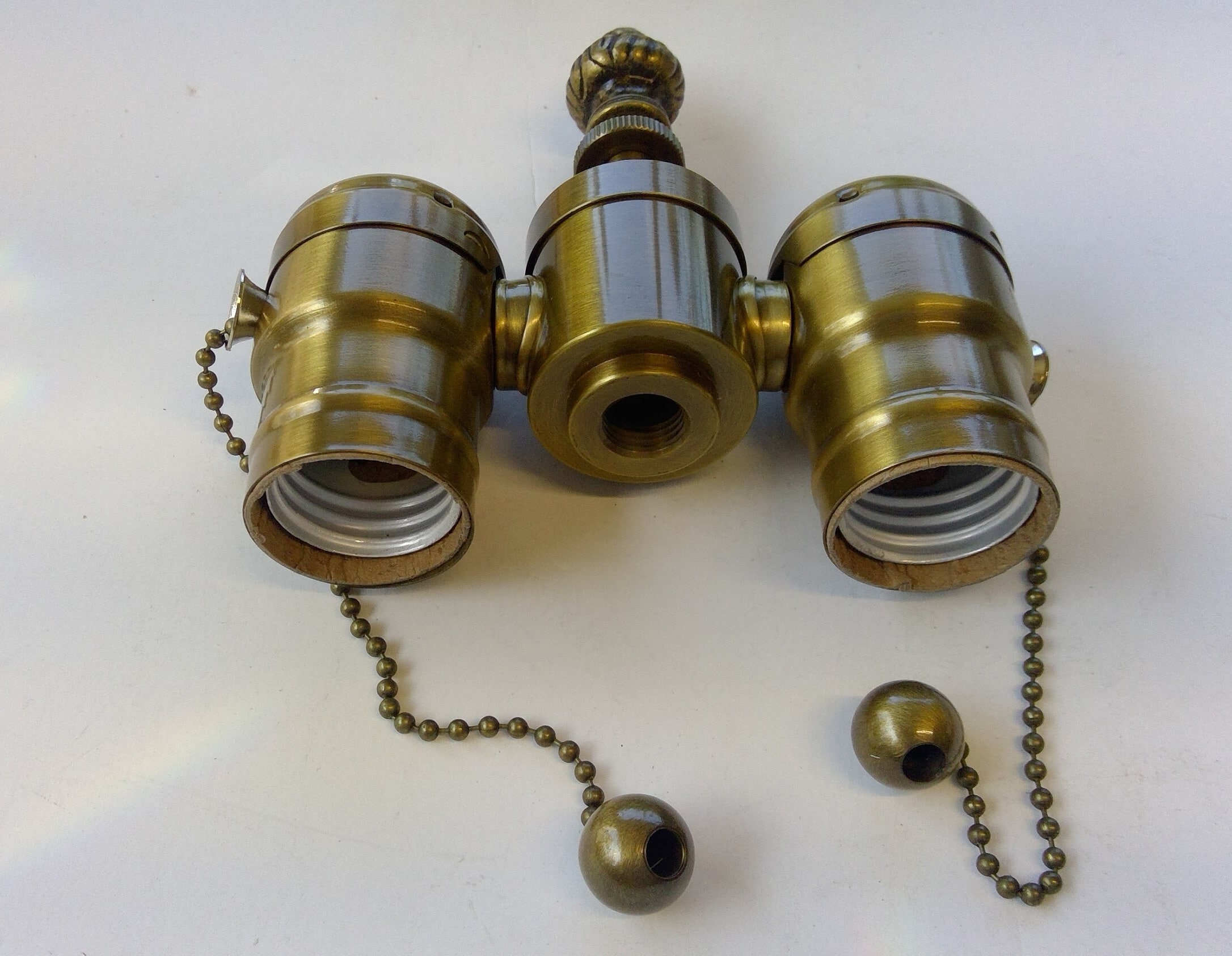 2 Lite Sockets Swivel Cluster Lamp Top Antique Brass Finish Pull Chain ...