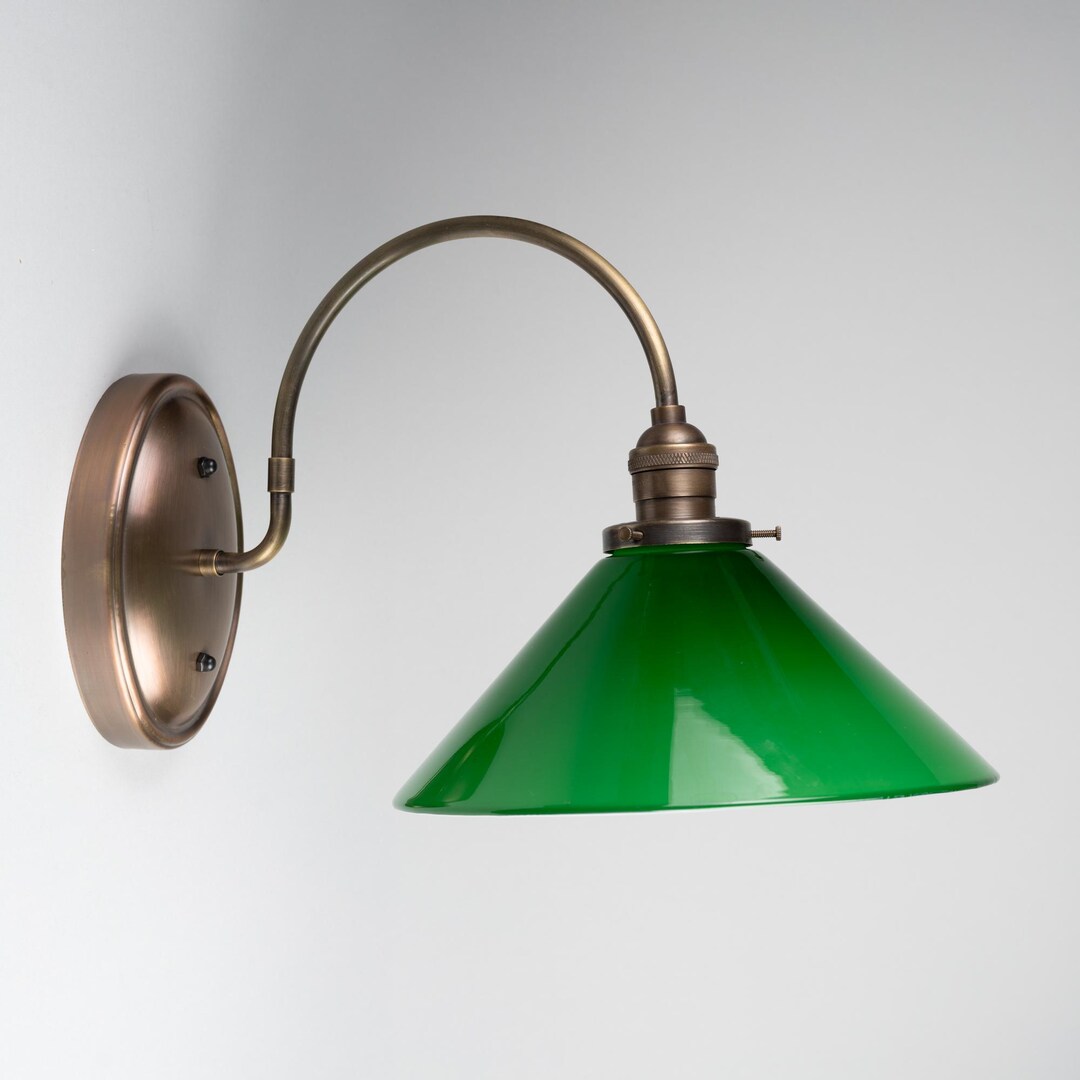 Vianne Green Cased Glass Cone Shade Gooseneck Wall Sconce Light Fixture ...