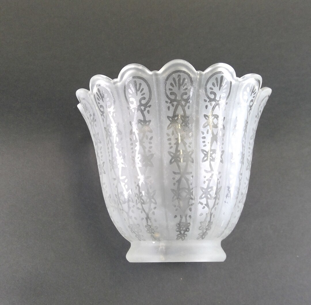 Acid Etched Embossed Ribbed Decorated 2 1/4 Fitter Glass Shade 4 Tall ...
