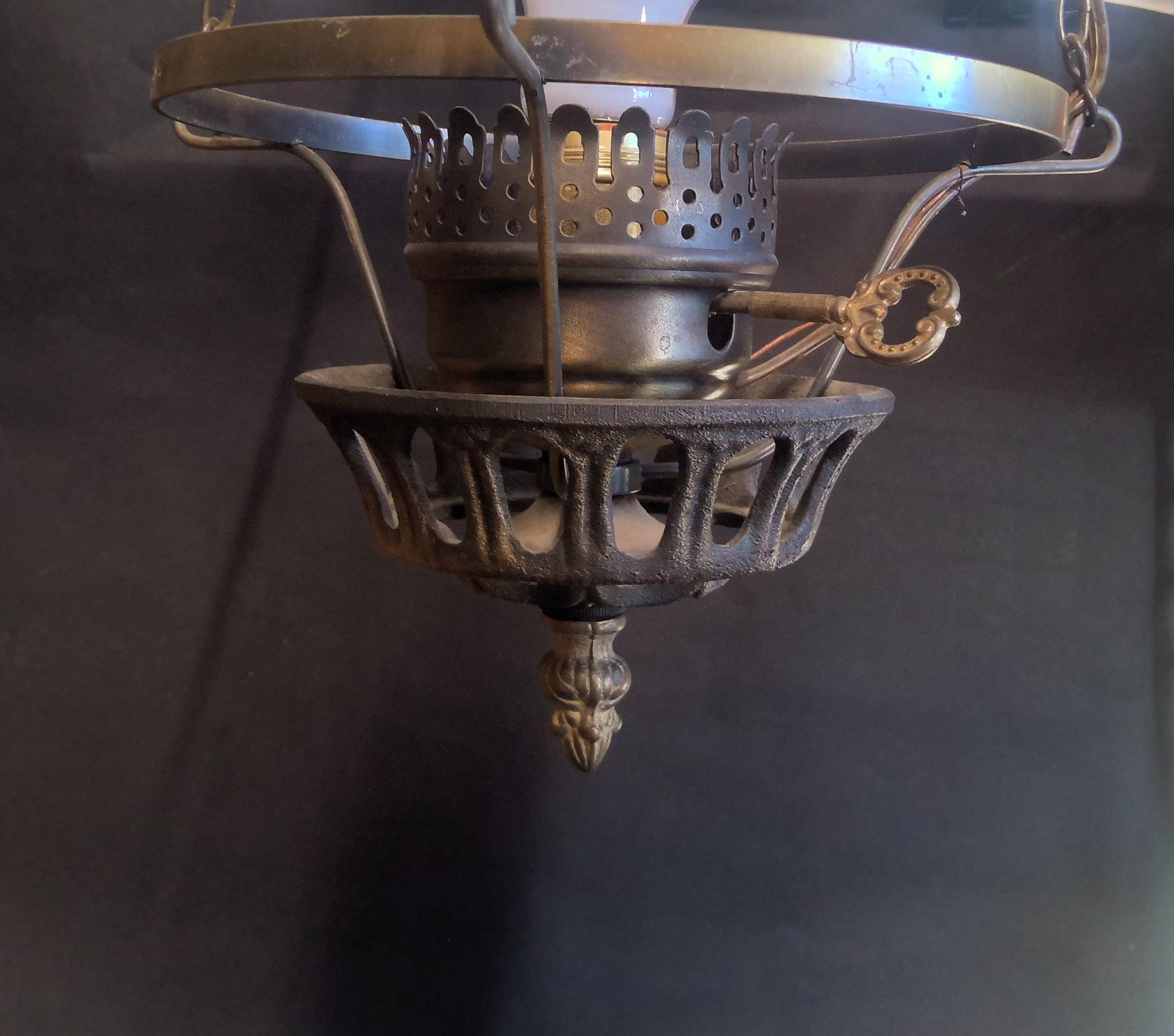 Vintage Oil Lamp Semi Flush Mount Ceiling Light Fixture Brass 7" Shade ...