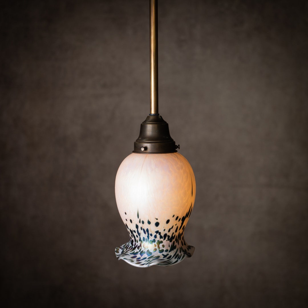 Pink Art Glass Ruffle Shade Pendant Light Fixture - Etsy