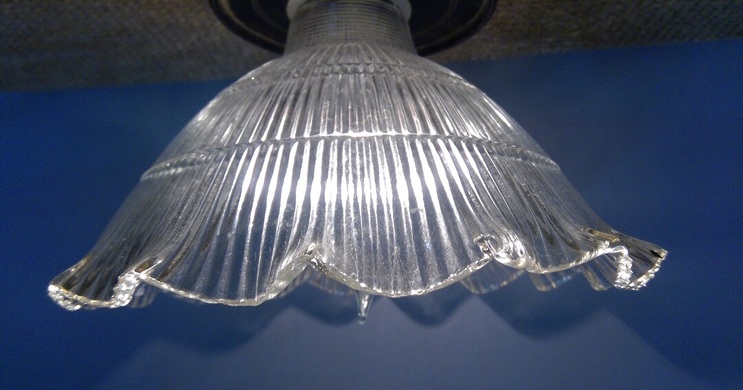 Holophane Style Vintage Glass Shade Light Ruffled Edge Globe Lighting ...