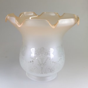 Floral Etched Oil or Gas Lamp Shade Ruffel Amber Rim, Lamp Replacement ...
