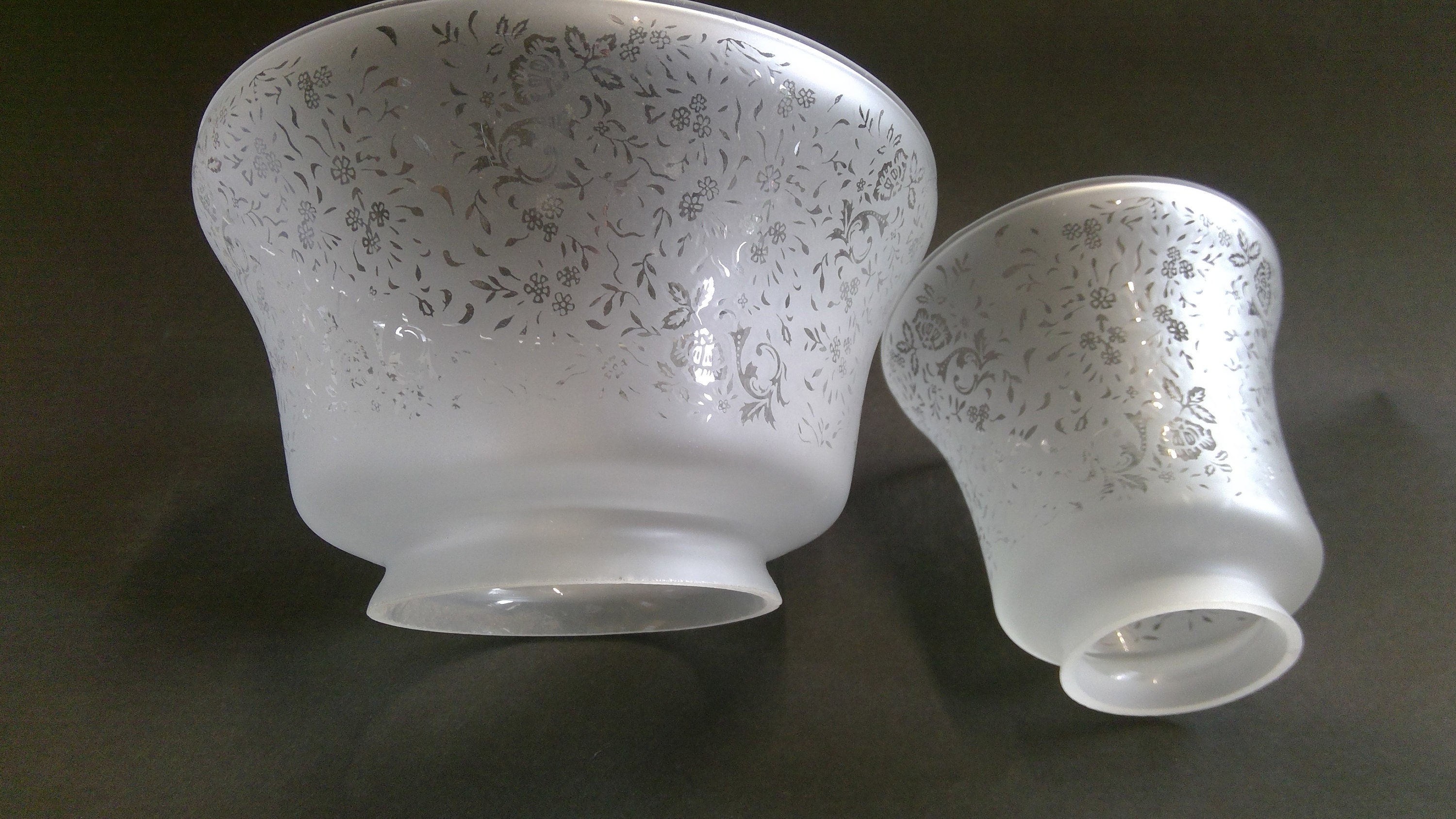 Floral Decorated Etched Gas Shade or Electric Shade Choice 4" Fitter or ...