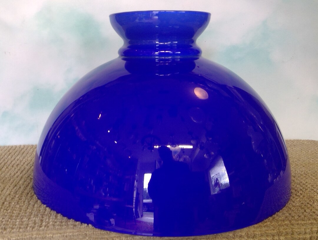 14" Blue Cased Glass Student Parlor Lamp Globe Oil Kerosene Lamp Glass ...