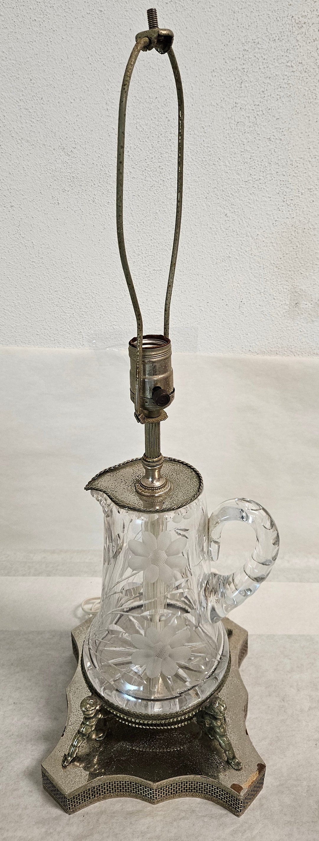 Cut Crystal Pitcher Lamp Base With Cherubs One of a Kind - Etsy