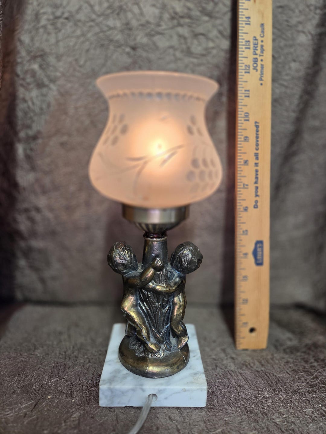 Cherubs Boudoir Lamp Engraved Glass Shade Bedside Hall or Table Night ...
