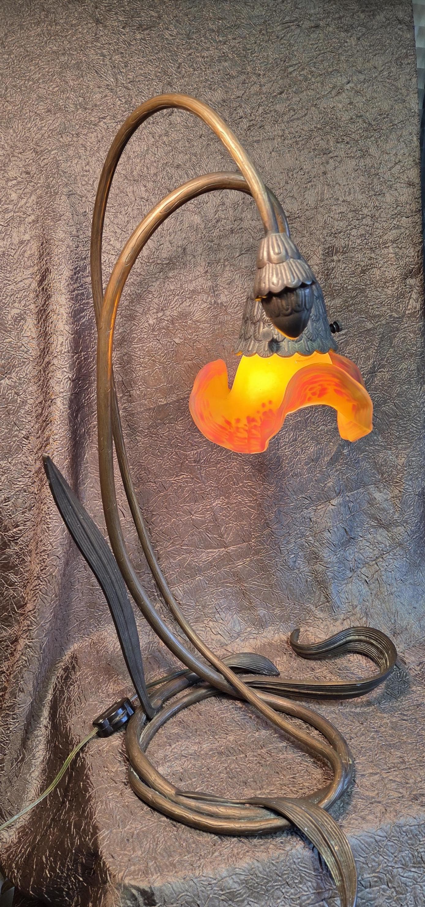 Vintage Art Nouveau Desk Lamp Art Glass Shade Vianne Co, France Antique ...