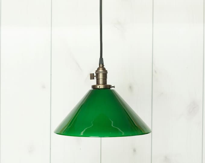 Pendant 12" Cased Green Glass Lamp Shade Custom Decor Ceiling Hanging ...