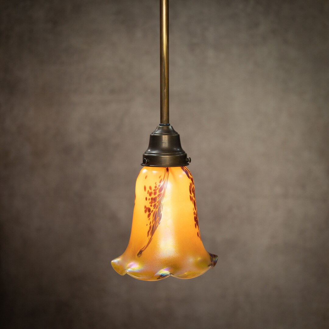 Orange Art Glass Ruffle Shade Pendant Light Fixture - Etsy