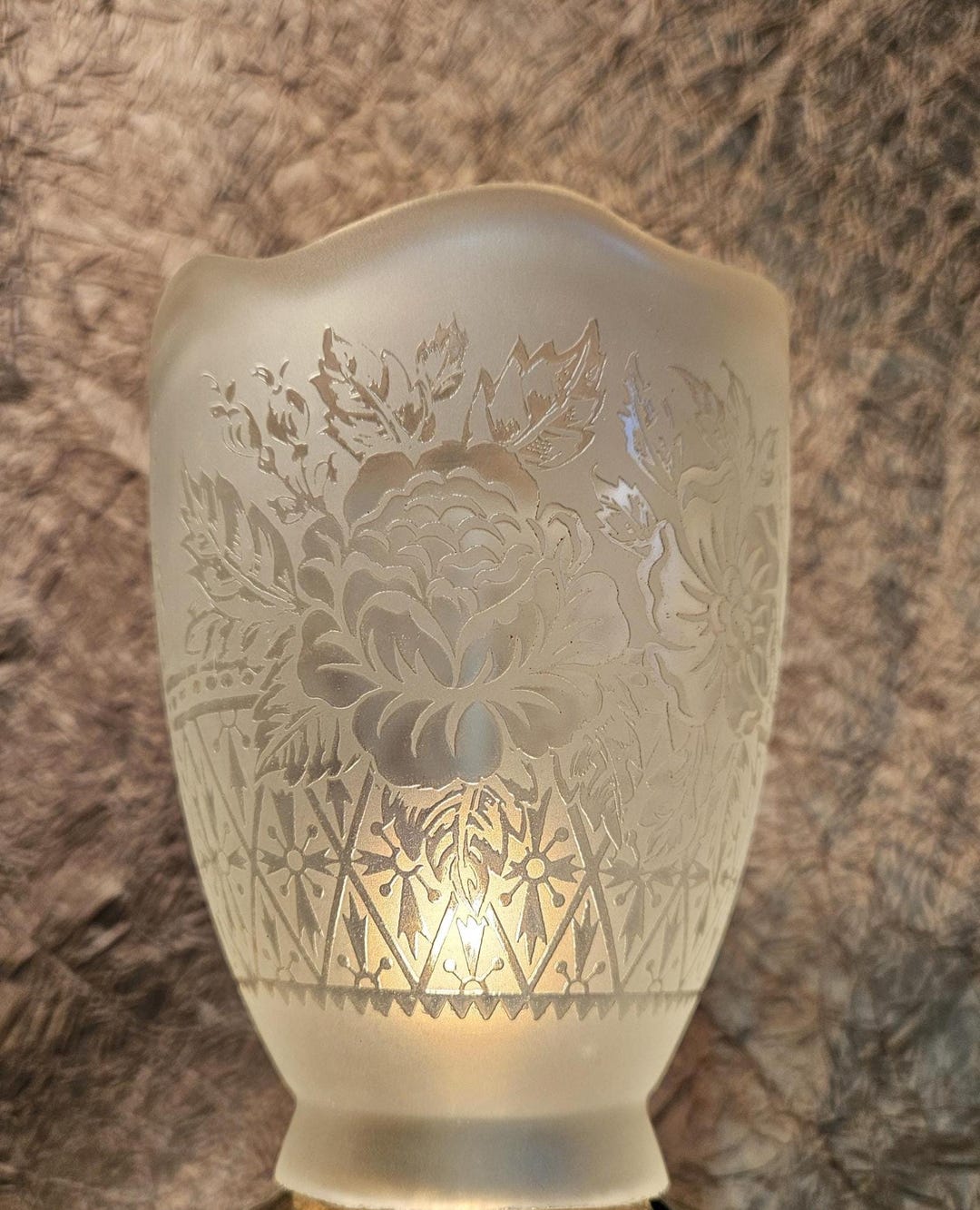 Vintage Vianne Floral Etched Lamp Shade Scalloped Rim Replacement Globe ...