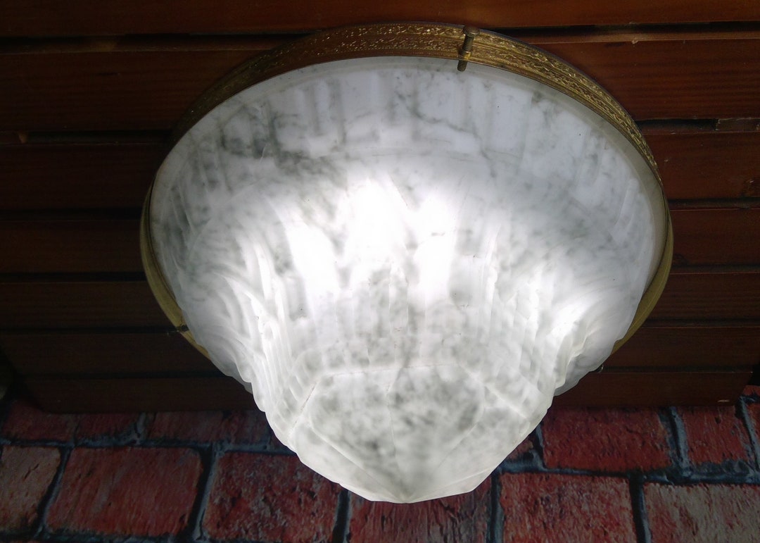 12" Vintage Style Ceiling Embossed Marble Flush Mount Glass Shade ...