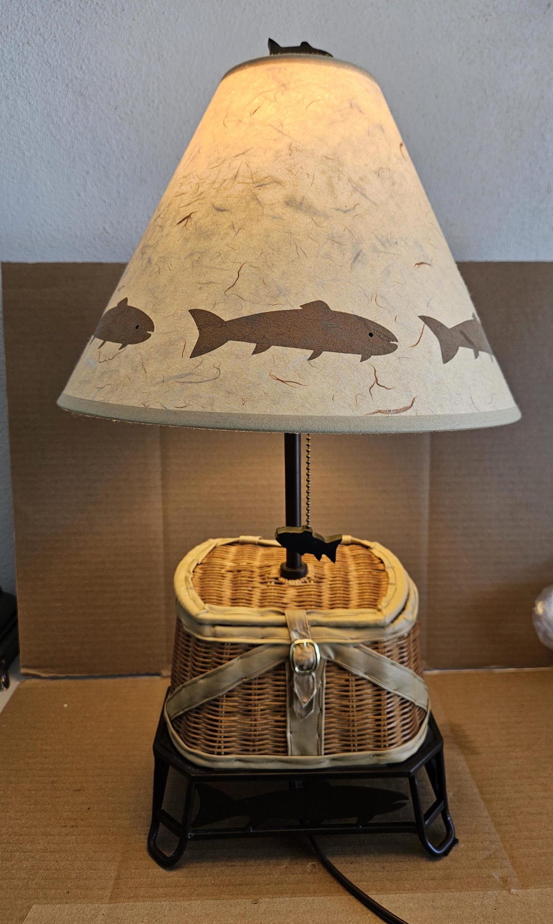 Rustic Cabin Trout End Table Lamp Creel Shade and Finial to Match ...
