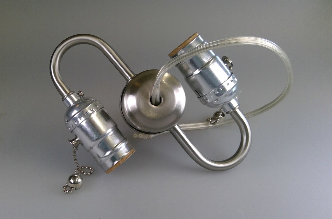 2 Lite Pull Chain Sockets Cluster Lamp Top in Nickel Finish With Finial ...