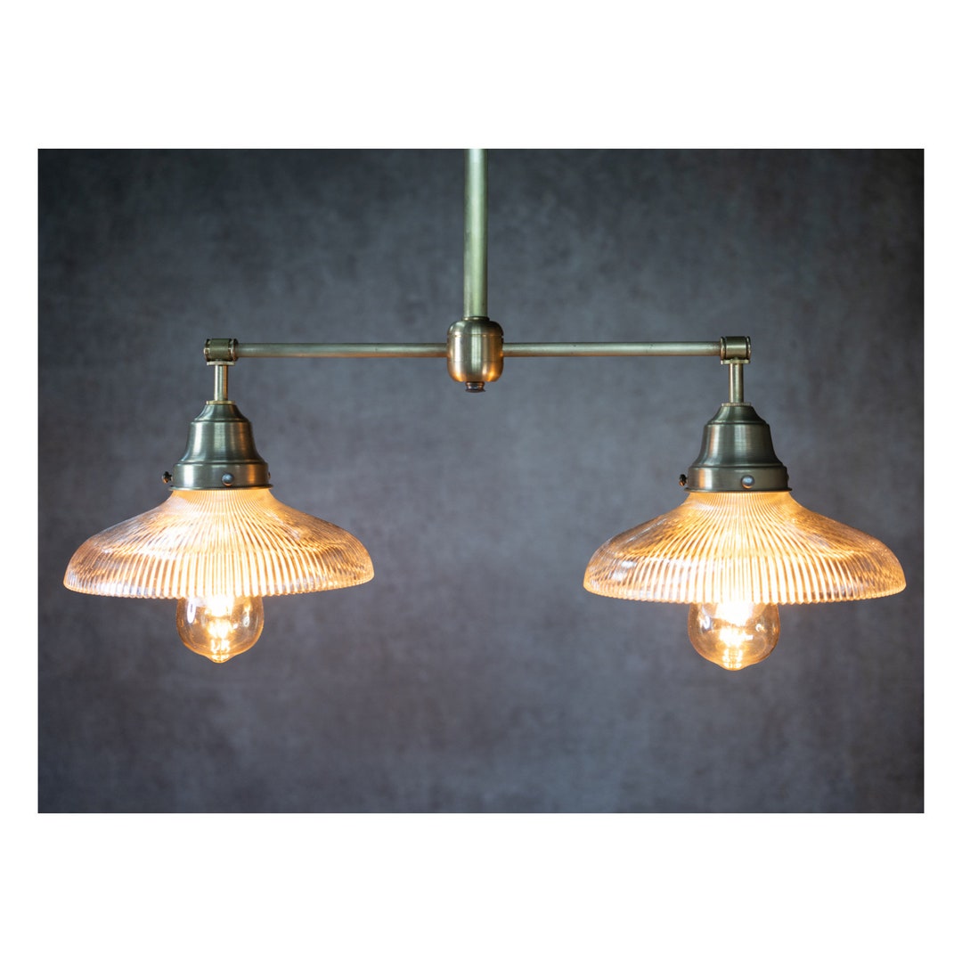 Two Light Holophane Style Glass Pendant Light Fixture Kitchen Island ...
