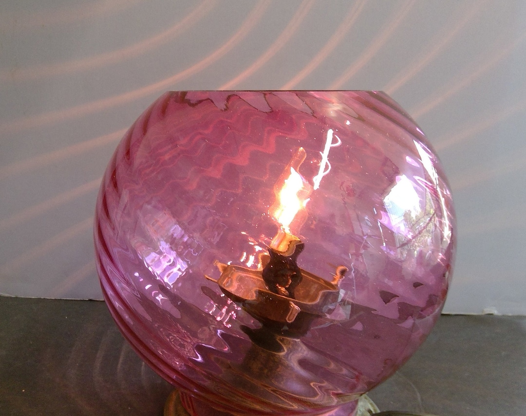 7 " Cranberry Red Swirl Ball Oil Lamp Shade, Has Small CHIP Replacement ...