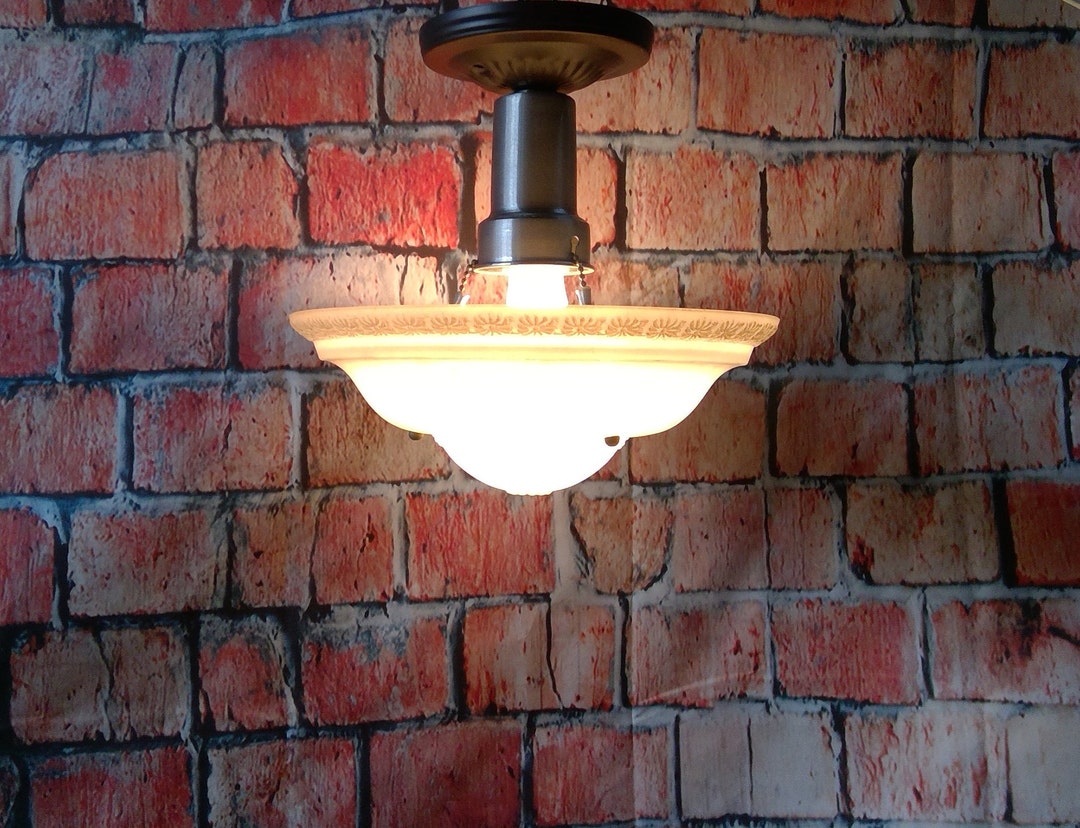 Semi-flush Beaded Chain Ceiling Light Vintage Glass Shade New Custom ...