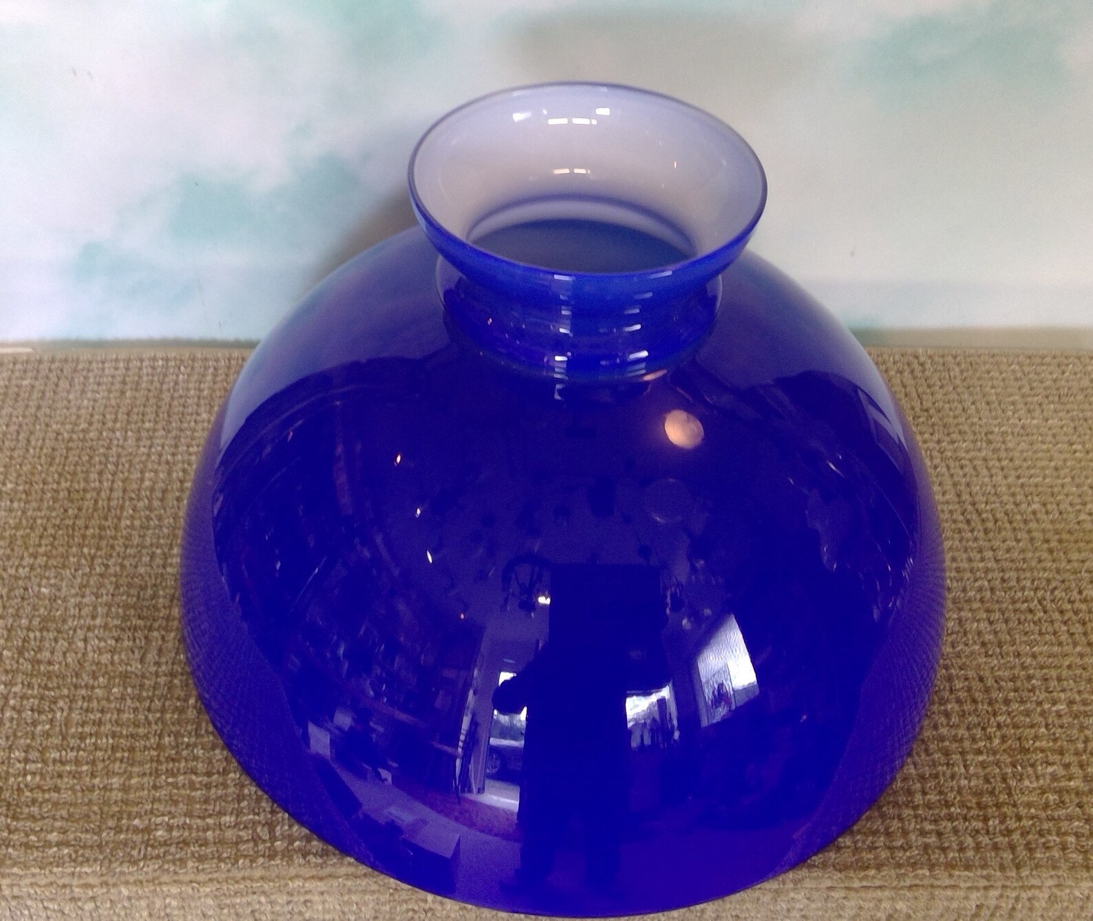 14" Blue Cased Glass Student Parlor Lamp Globe Oil Kerosene Lamp Glass ...