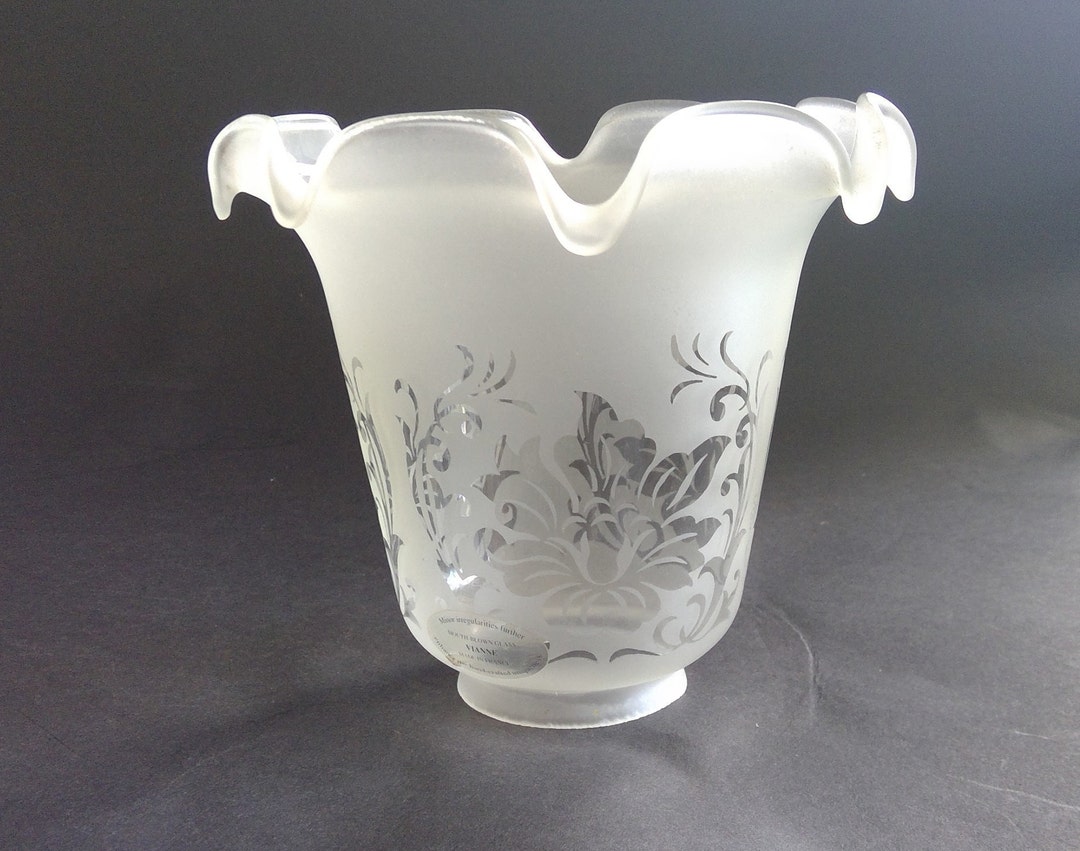 Floral Etched Glass Shade Fan, Fixture, Floor Lamp Flower Design 6" X 5 ...