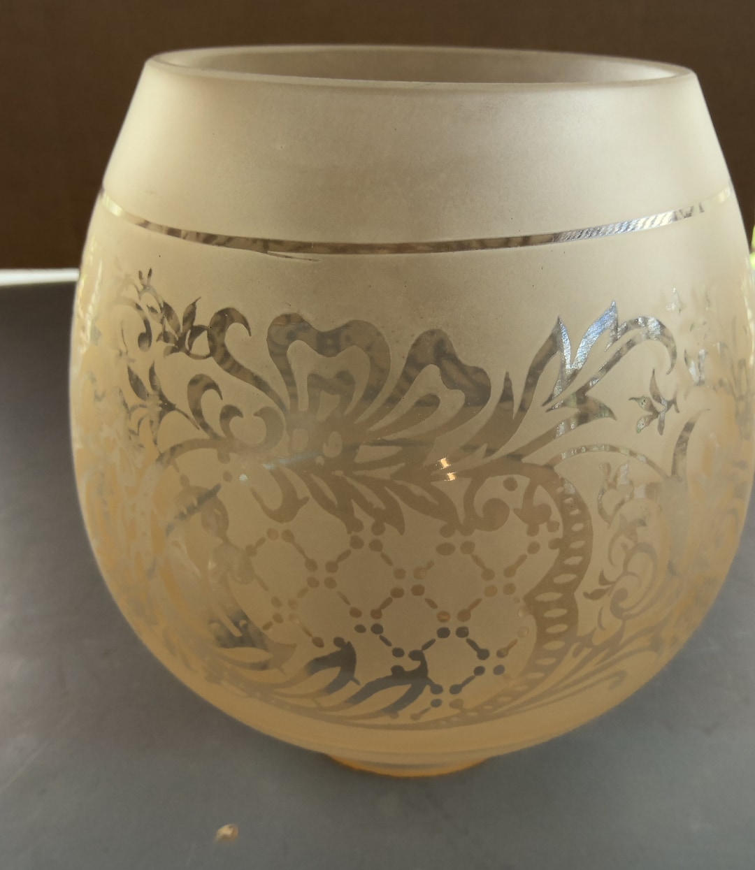 Floral Etched Amber Lamp Shade Brandy Snifter Shape Fixture Replacement ...