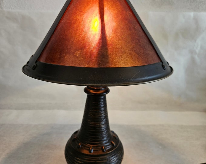 Mica Table Lamp Amber Shade With Matching Base 14 Tall Shade is 10 Wide ...