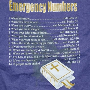 Emergency Numbers Biblical Scripture Graphic Tshirt Call on Jesus Call ...