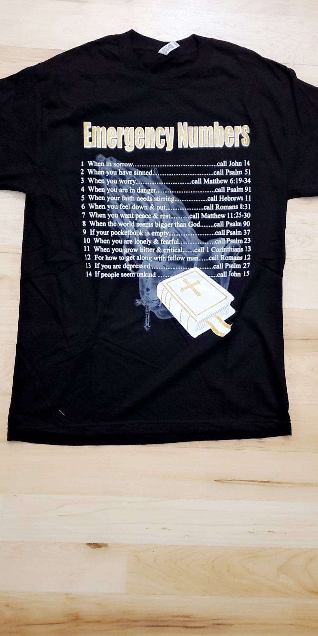 Emergency Numbers Biblical Scripture Graphic Tshirt Call on Jesus Call ...