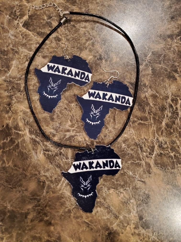 Black Panther Wakanda Forever Necklace and Earring Bundle - Etsy