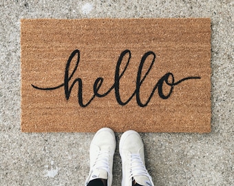 Oh Hello Welcome Mat Hand Painted Custom Doormat Cute | Etsy