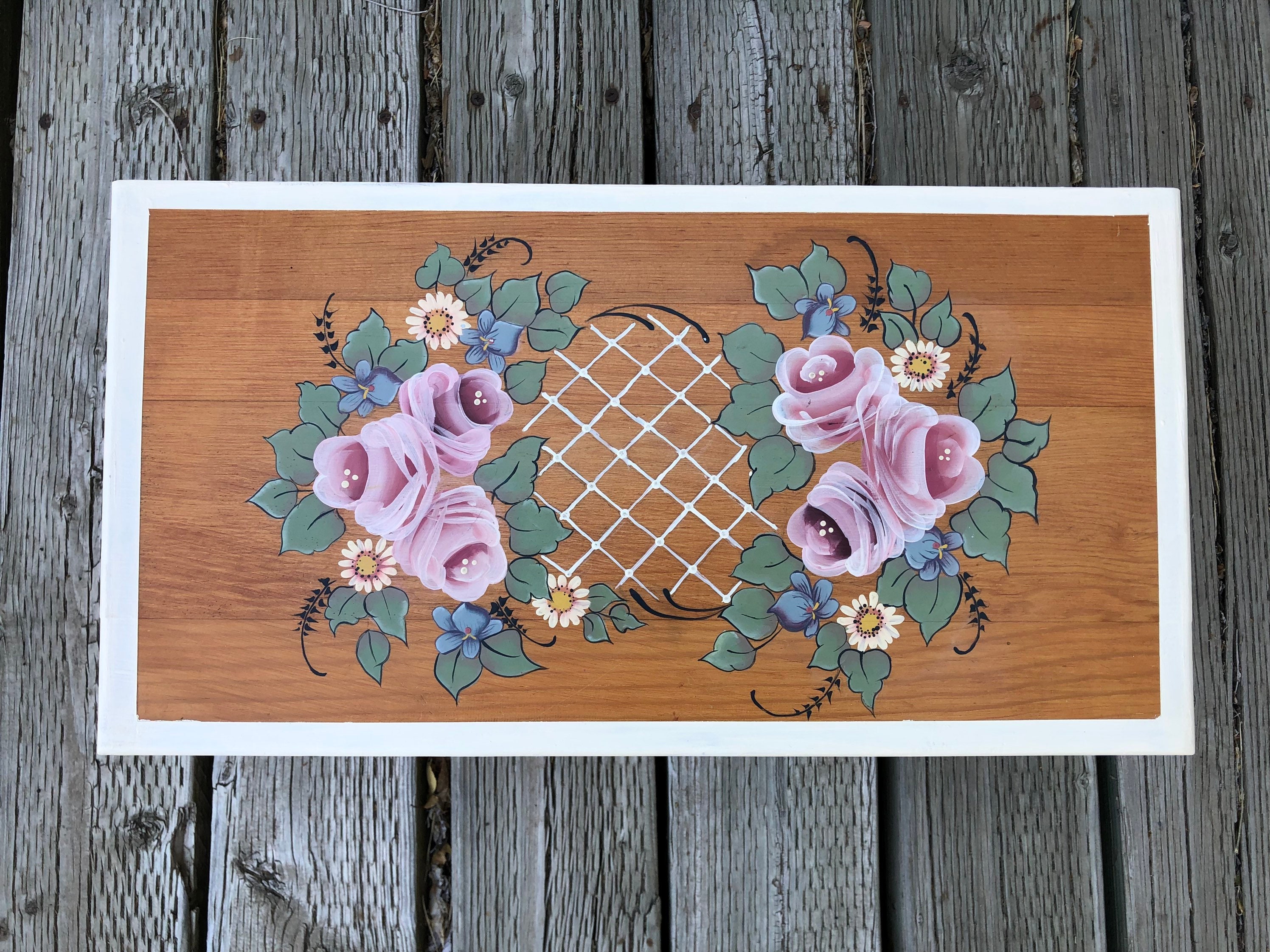 Small Vintage Wood Chest With Drawer Tole Painted Roses Shabby Chic ...