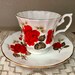 Vintage Clare Tea Cup and Saucer Set Bright Red Roses Brown and Tan ...