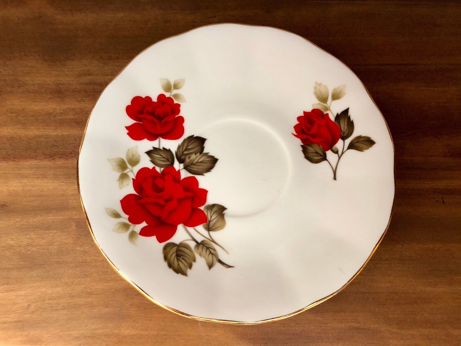 Vintage Clare Tea Cup and Saucer Set Bright Red Roses Brown and Tan ...
