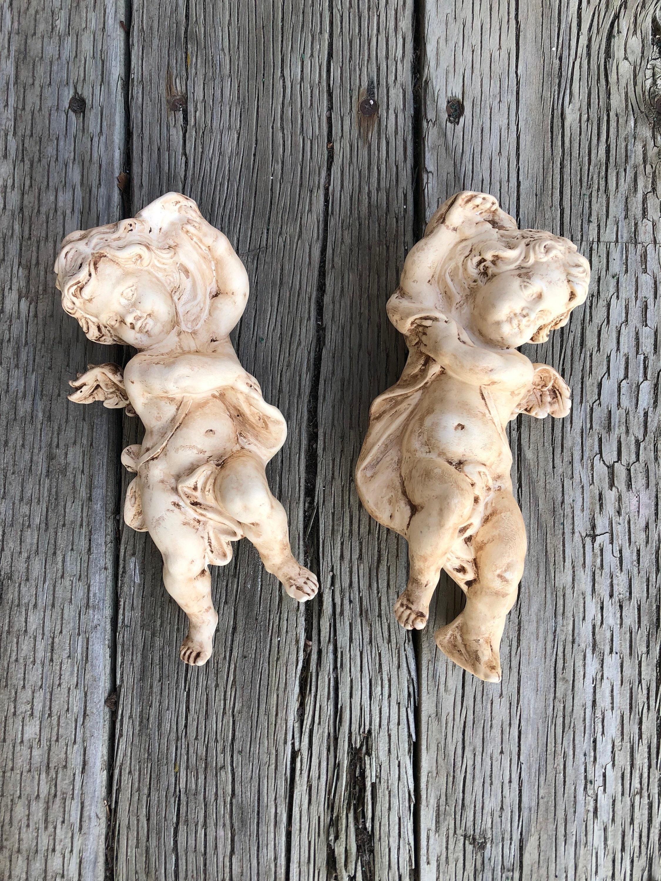 Set of Two Ceramic Cherubs Figurines Wall Hanging Romantic - Etsy