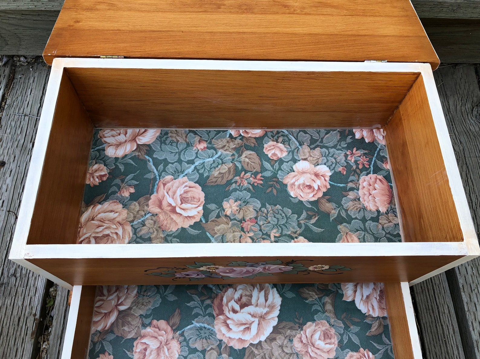 Small Vintage Wood Chest With Drawer Tole Painted Roses Shabby Chic ...