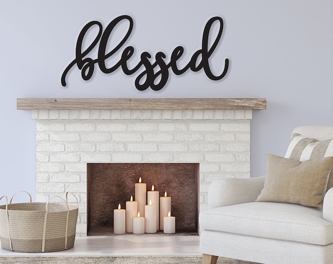 Wood Blessed Sign for Wall Decor Large Blessed Word Sign Thanksgiving ...