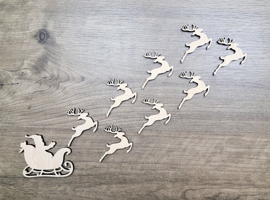 Santa Sleigh & Reindeer Wood Shapes, Wooden Christmas Shape, Unfinished ...