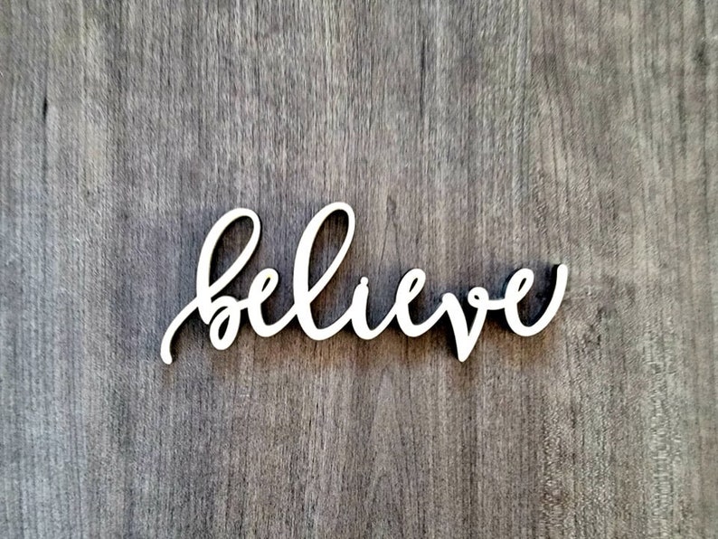 Maple Wood 'believe' Word Cutout: Modern Script, Favor Place Cards - Etsy