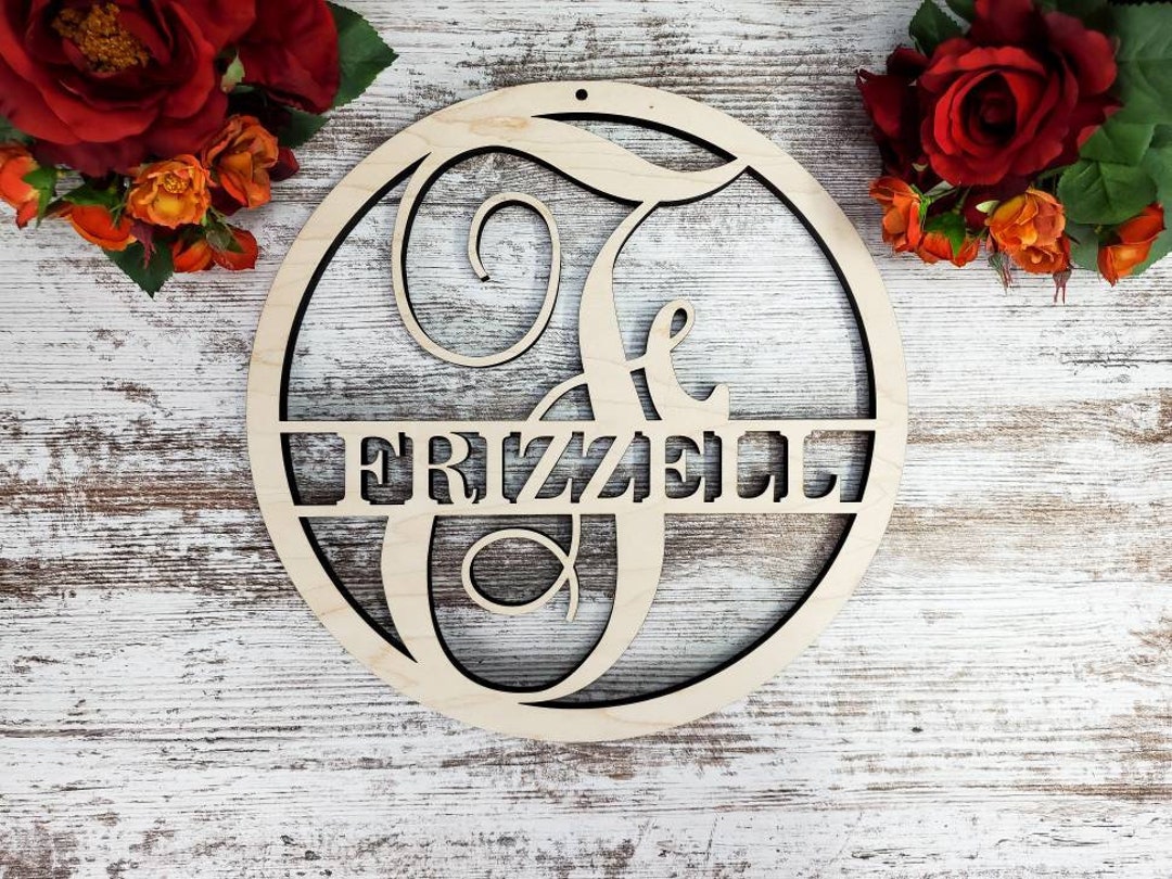 Custom Name Sign, Family Last Name Initial Sign, Personalized Circle ...